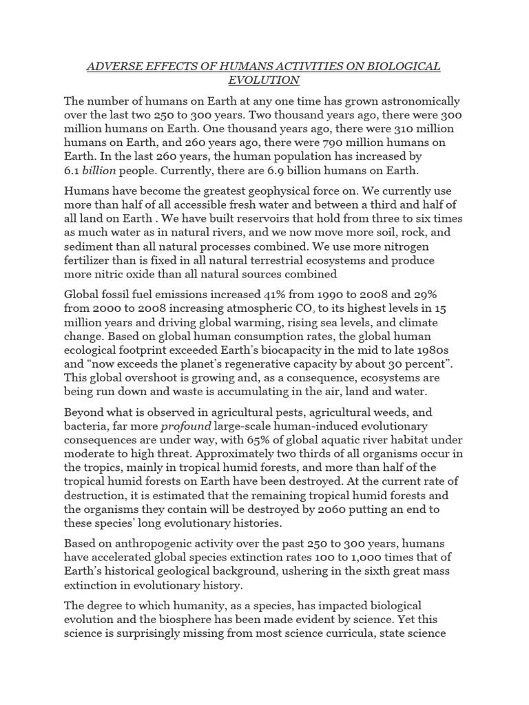 Adverse Effects of Humans Activities On Biological Evolution | PDF ...