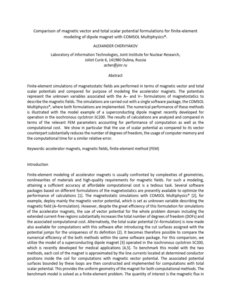 Comparison of Magnetic Vector and Total Scalar Potential Formulations ... Comparison of Magnetic Vector and Total Scalar Potential Formulations ...