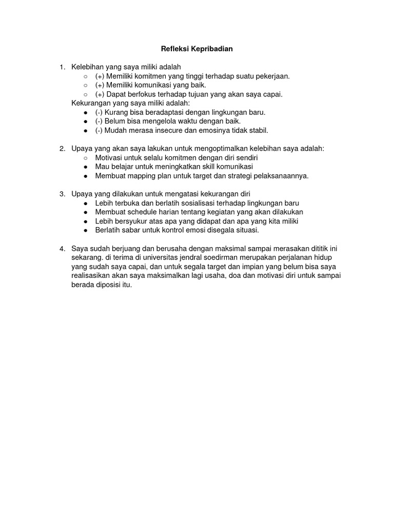 Tugas Refleksi Kepribadian Diri | PDF | Karier & Perkembangan | Pengembangan Diri