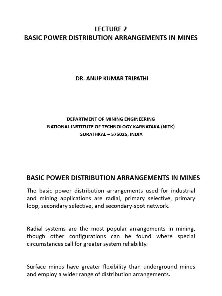 Lecture 2 - Basic Power Distribution Arrangements in Mines | PDF | Electrical Substation ...