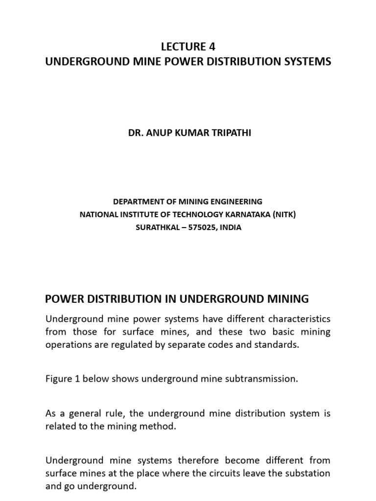 Lecture 4 - Underground Mine Power Distribution Systems | PDF ...
