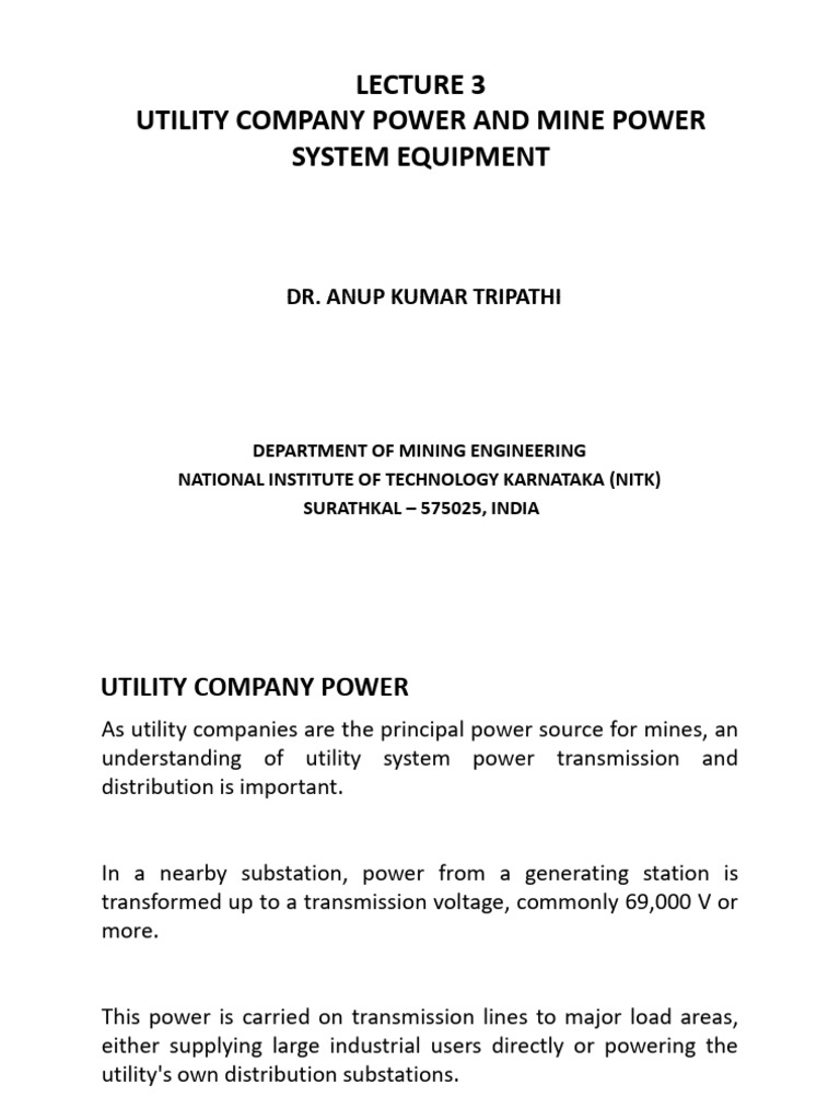 Lecture 3 - Utility Company Power and Mine Power System Equipment | Download Free PDF ...