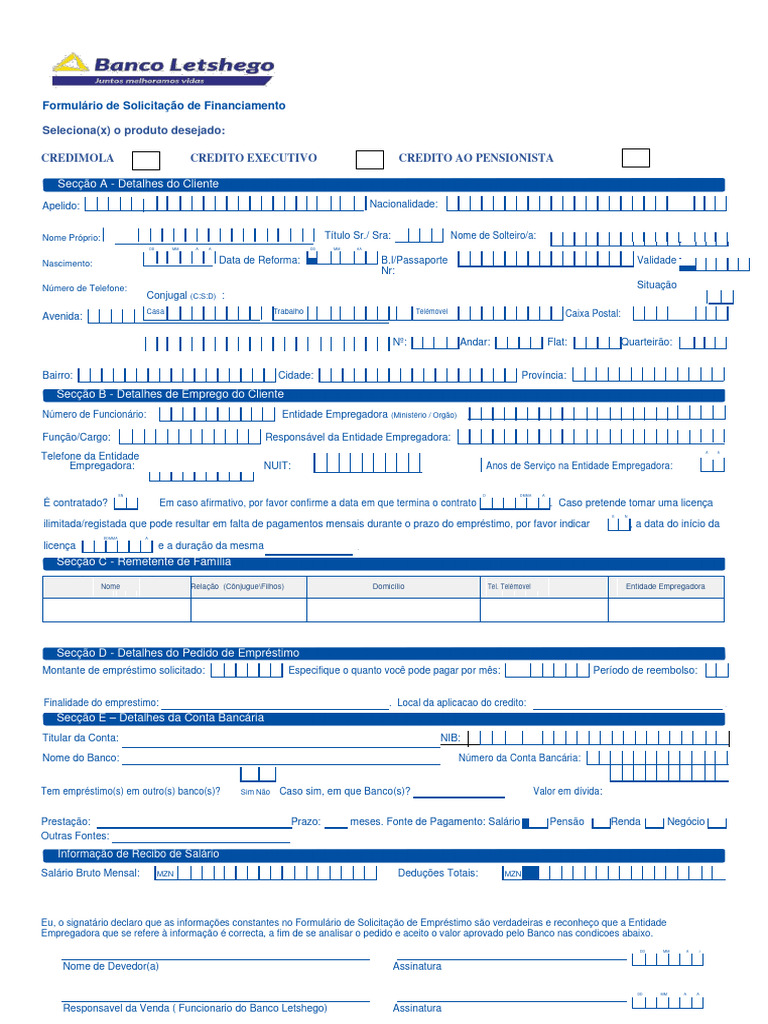 FORMULARIO DE SOLICITACAO DE CREDITO 2020 Final | PDF