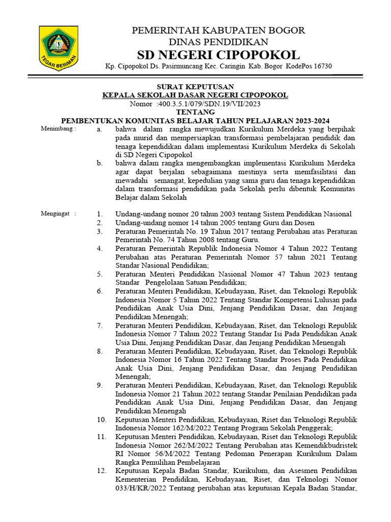 Contoh SK KOMBEL - SD | PDF