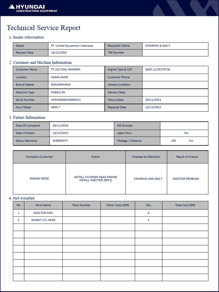 TSR Pemasangan Cyl - Head Engine and Injector Qsm11. r480lc-9s PT - LCM ...