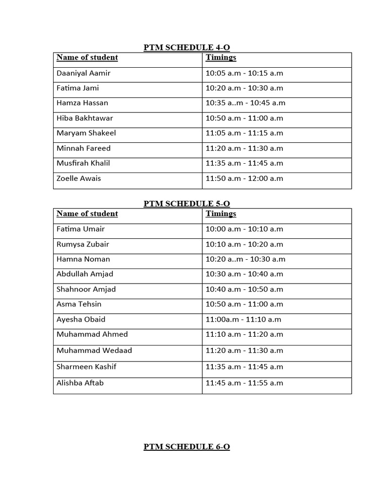 PTM Schedule CP 2 | PDF