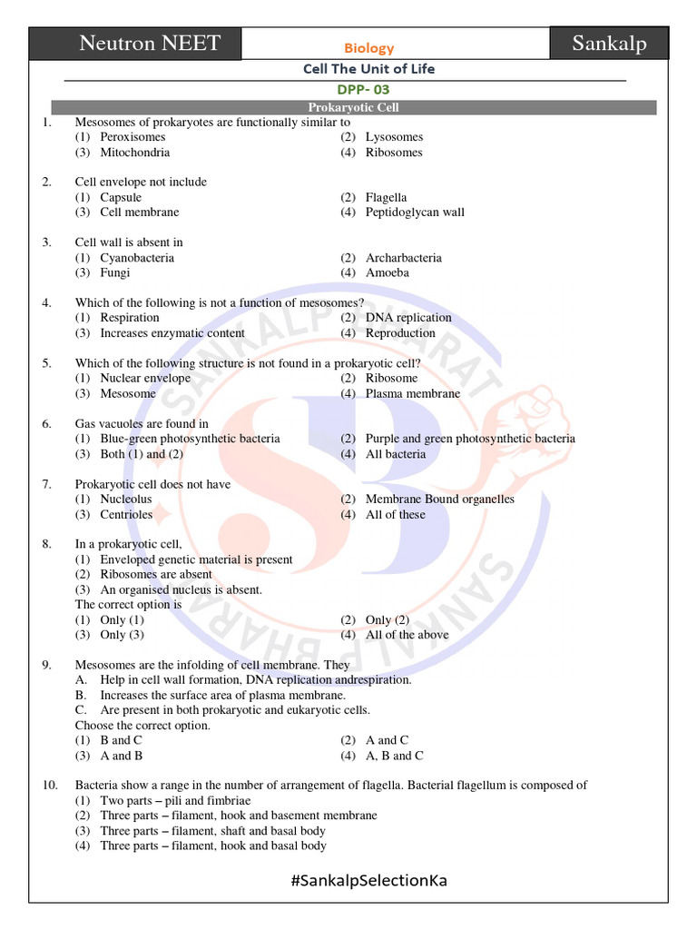 DPP-03 - Cell The Unit of Life | PDF | Cell (Biology) | Bacteria
