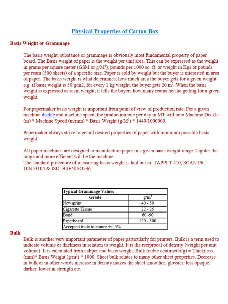 Physical Properties of Carton Box - A To Z | PDF | Friction | Color