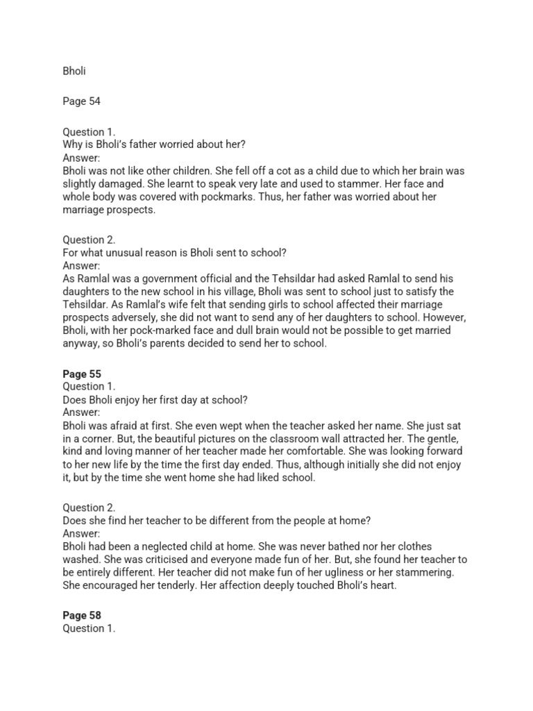 Bholi Question Answers | PDF Bholi Question Answers | PDF