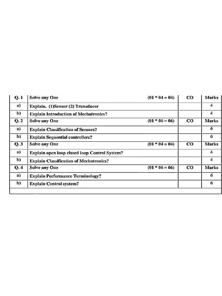 Mechatronics MSE QB ANS | PDF