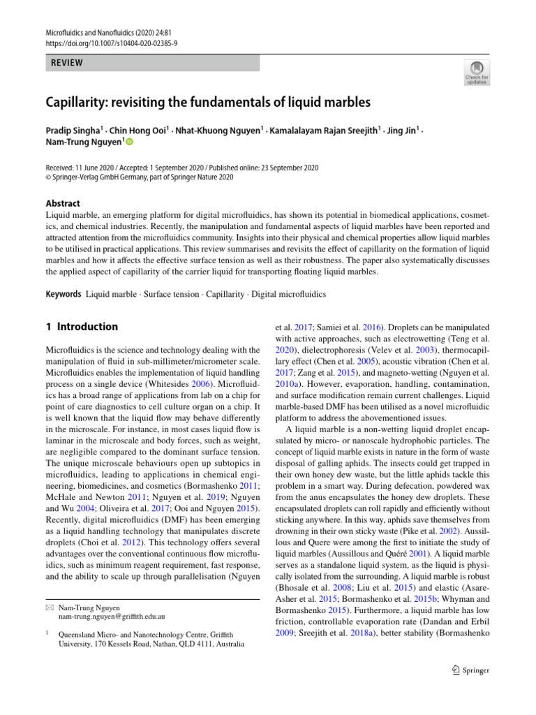 Singha-2020-Capillarity - Revisiting The Fundam | PDF | Surface Tension | Drop (Liquid)