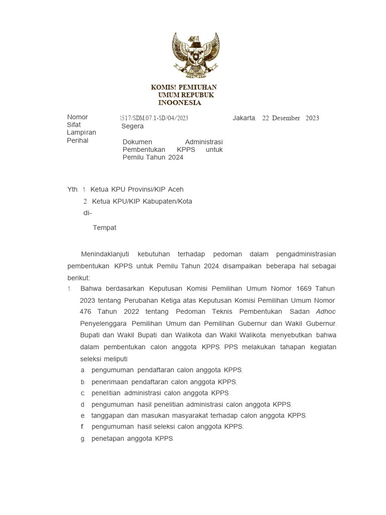 Ba Dan Pengumuman Hasil Seleksi KPPS | PDF