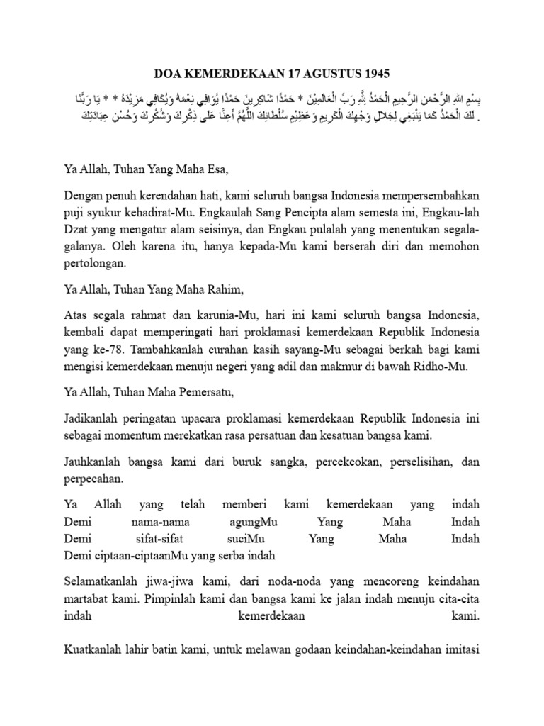 Doa Kemerdekaan 17 Agustus | PDF