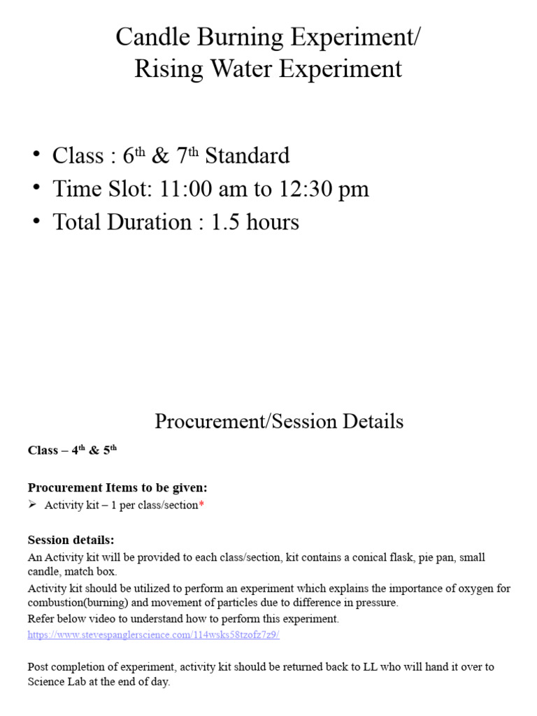 Candle Burning Experiment | PDF