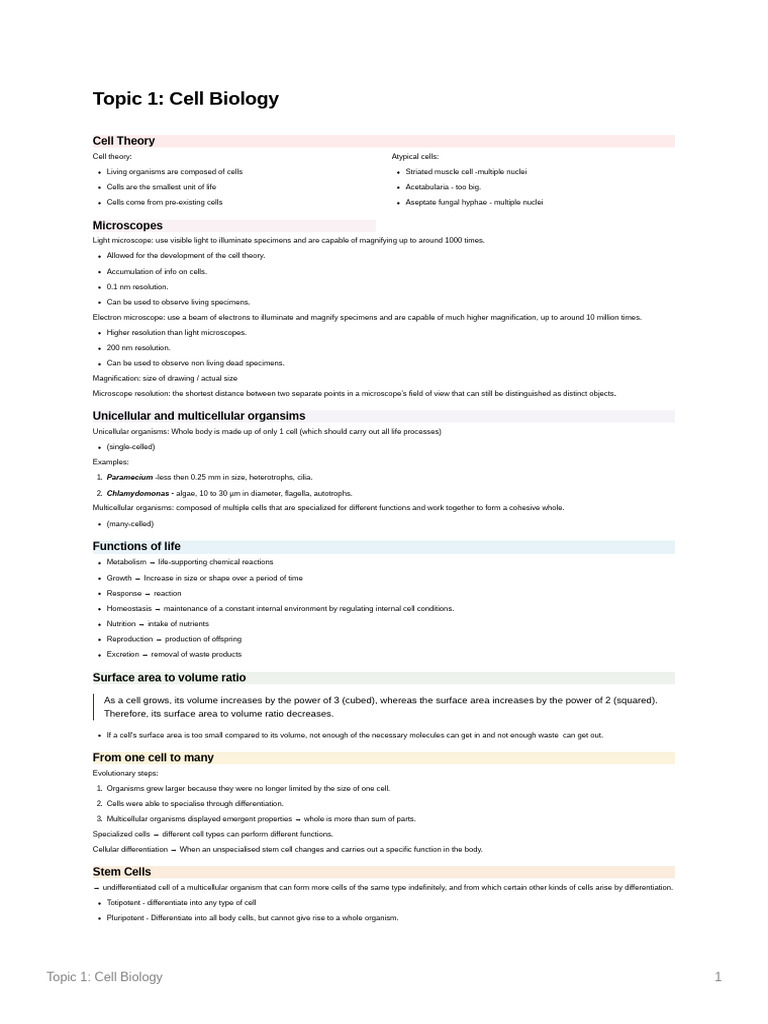 Notes Topic 1 - Cell Biology | PDF | Cell Membrane | Mitosis