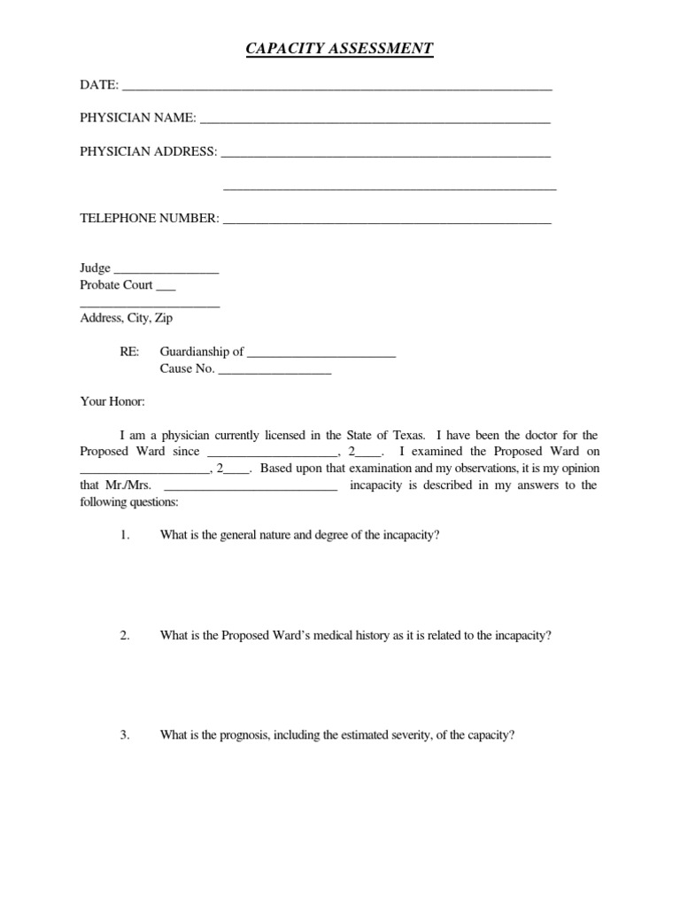 Capacity Assessment Affidavit | Legal Guardian | Notary Public