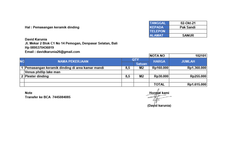Invoice Pasang Keramik Dinding | PDF
