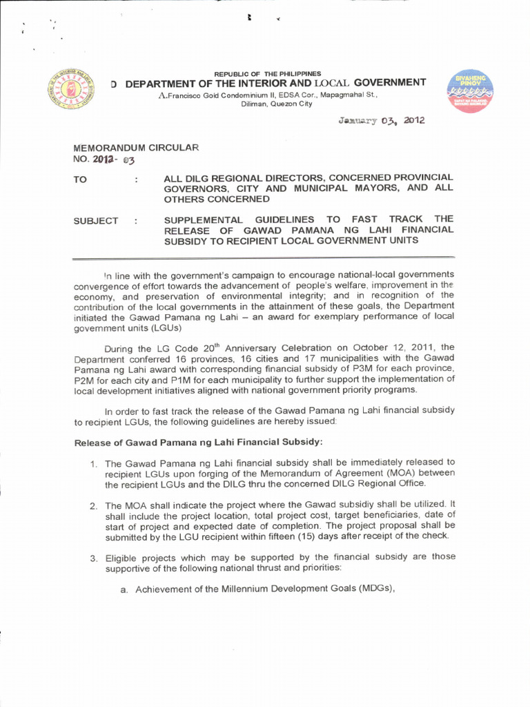 DILG Memo - Circular 2012110 E3ef3c4fea | PDF | Governance | Millennium ...