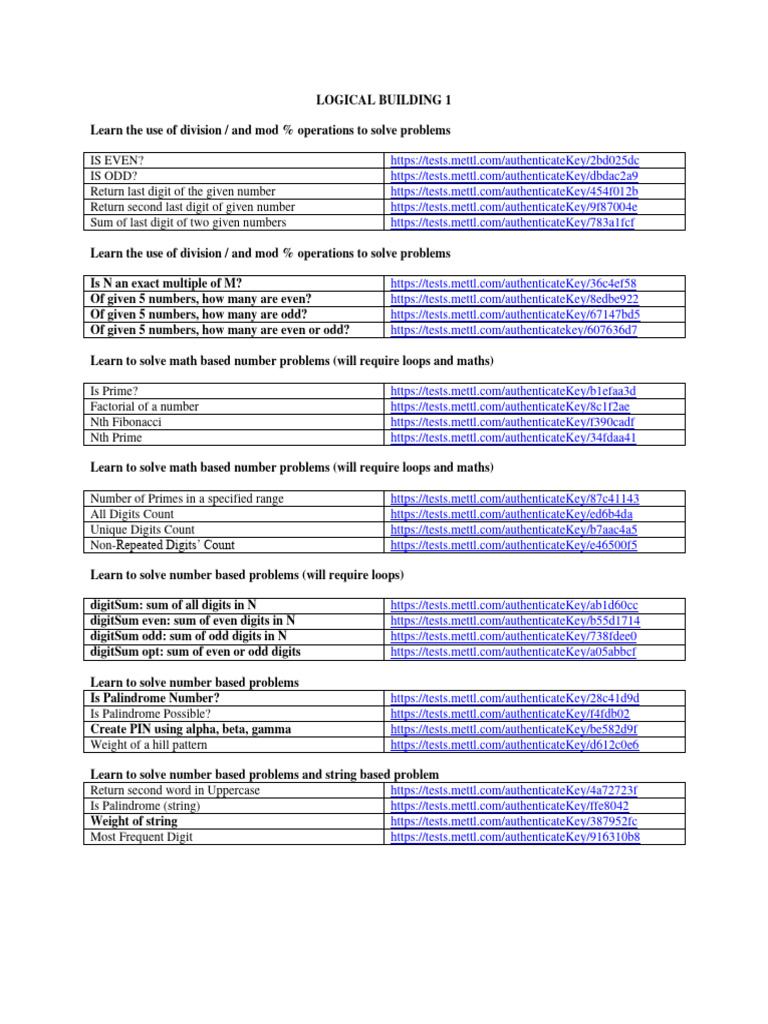 METTL - Logical Building 1 - 2 and 3 Links | PDF | Numbers | String (Computer Science)