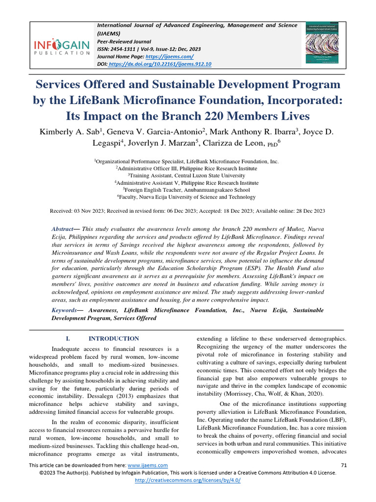 LifeBank Microfinance's Impact on Members | PDF | Self-Improvement
