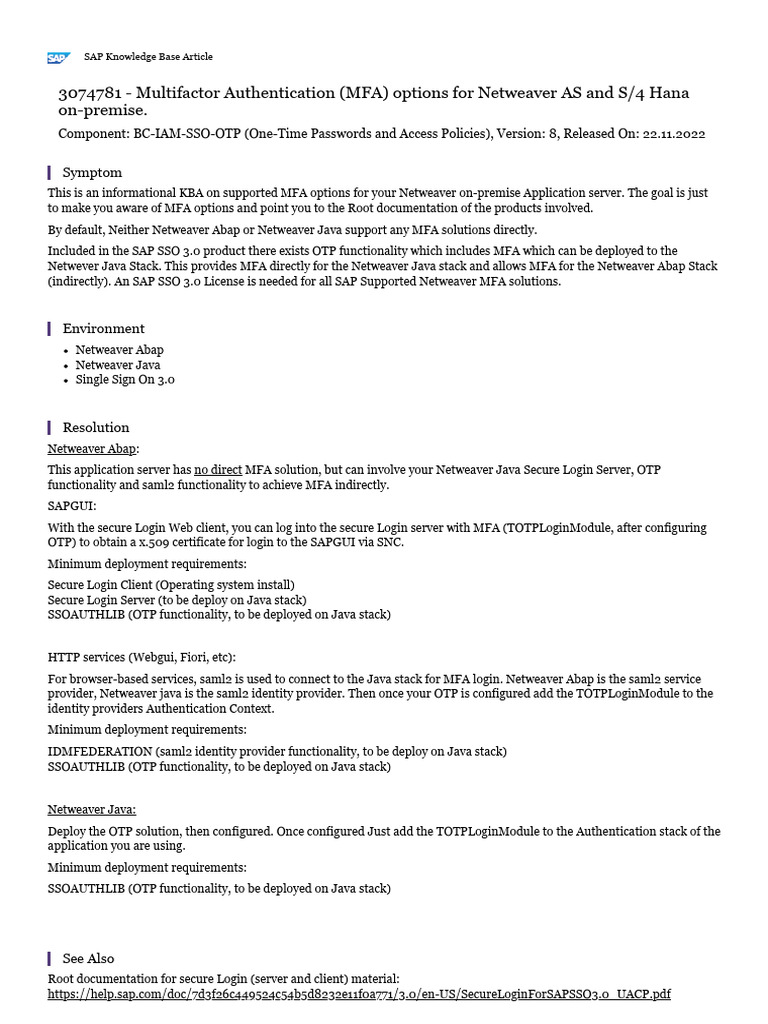 Multifactor Authentication (MFA) Options For Netweaver AS and S4HANA On ...