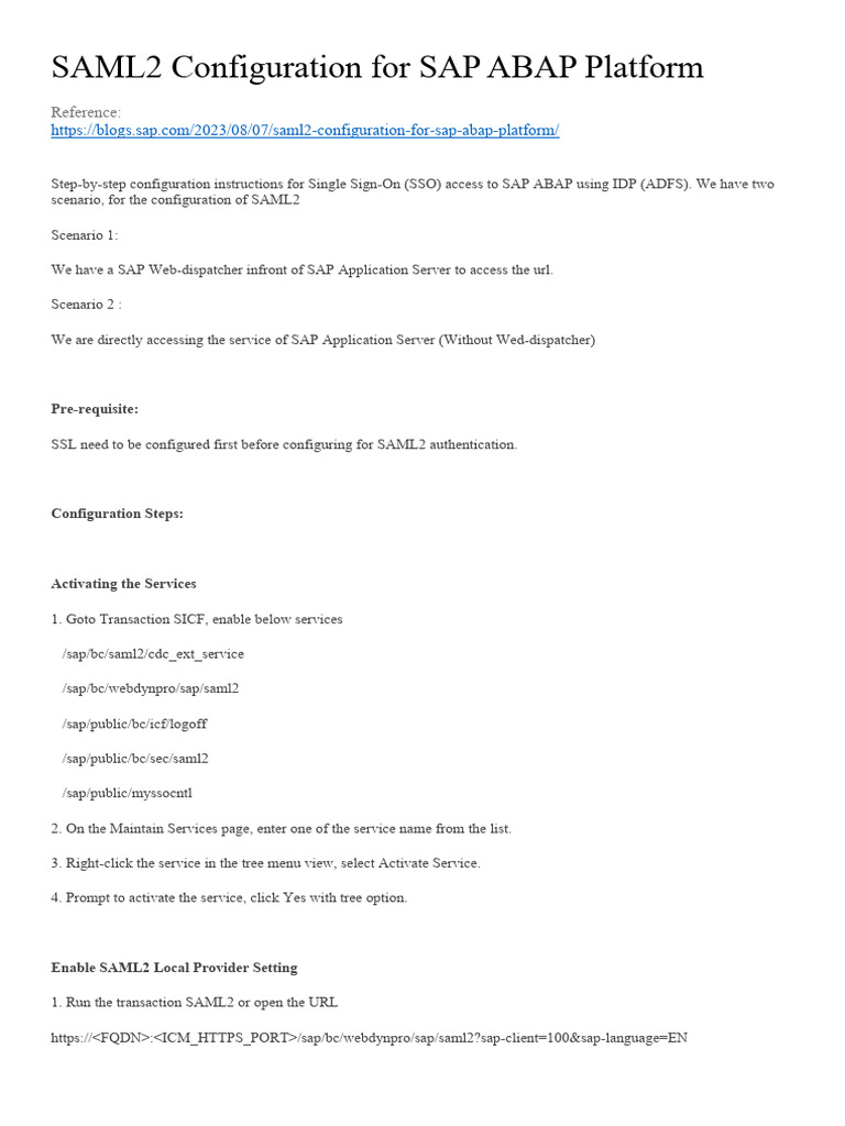 Saml2 Configuration For Sap Abap Platform Pdf Software Engineering Computing
