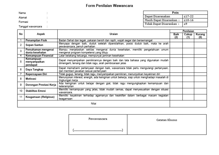 Form Penilaian Wawancara | PDF