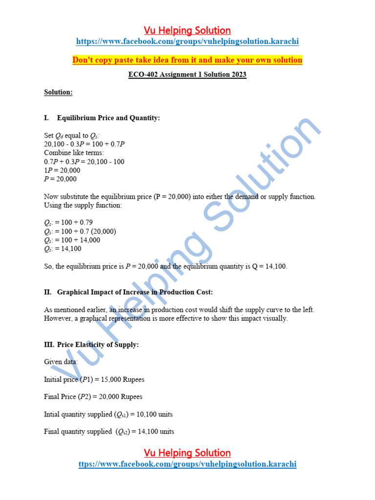 Eco 402 Assignment 1 Solutions 2023 Pdf Economic Equilibrium