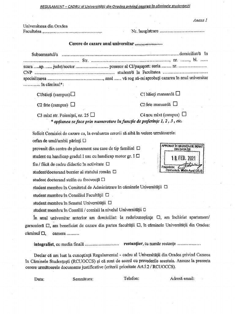 Cerere de Cazare | PDF