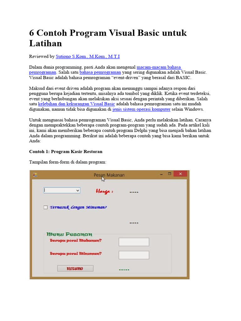6 Contoh Program Visual Basic Untuk Latihan | PDF