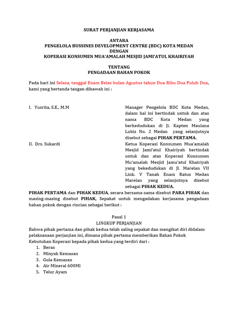 Surat Perjanjian Kerjasama Pdf