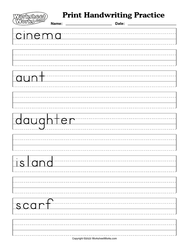 WorksheetWorks Print Handwriting Practice 1 PDF