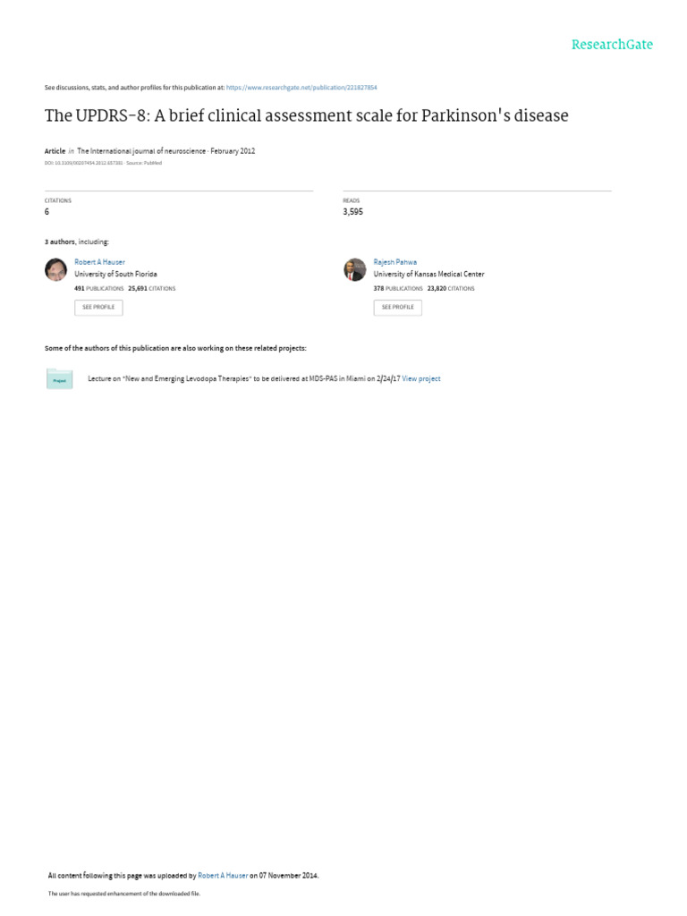 The UPDRS-8 A Brief Clinical Assessment Scale For | PDF