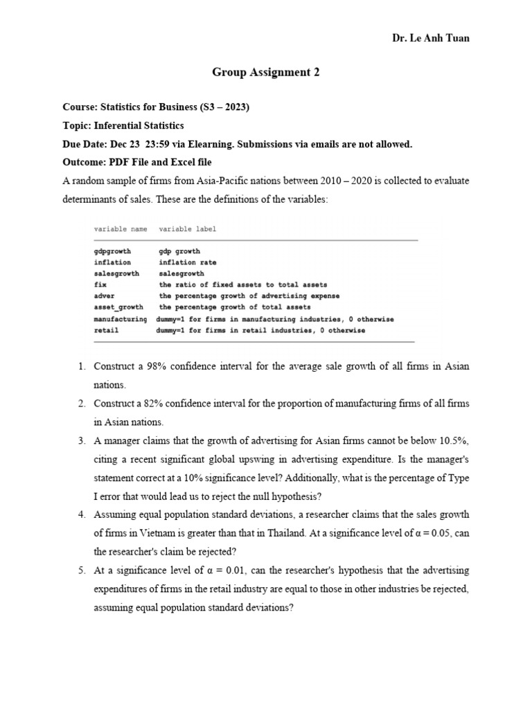 Group Assignment 2: Dr. Le Anh Tuan | PDF