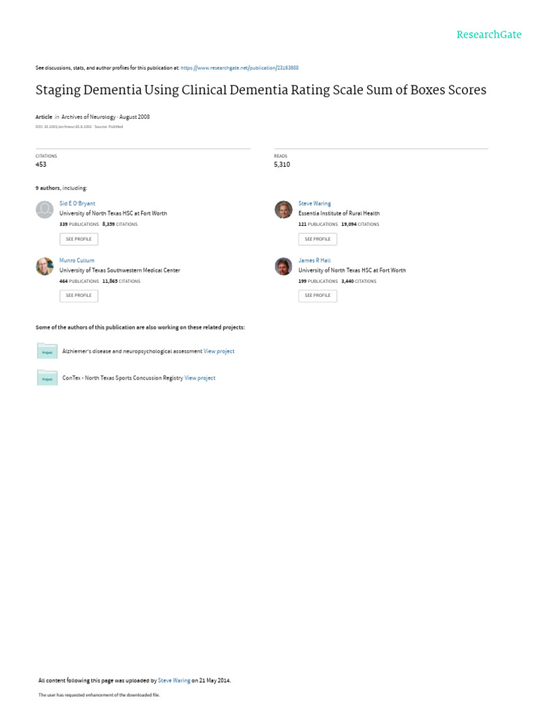 Staging Dementia Using Clinical Dementia Rating SC | PDF