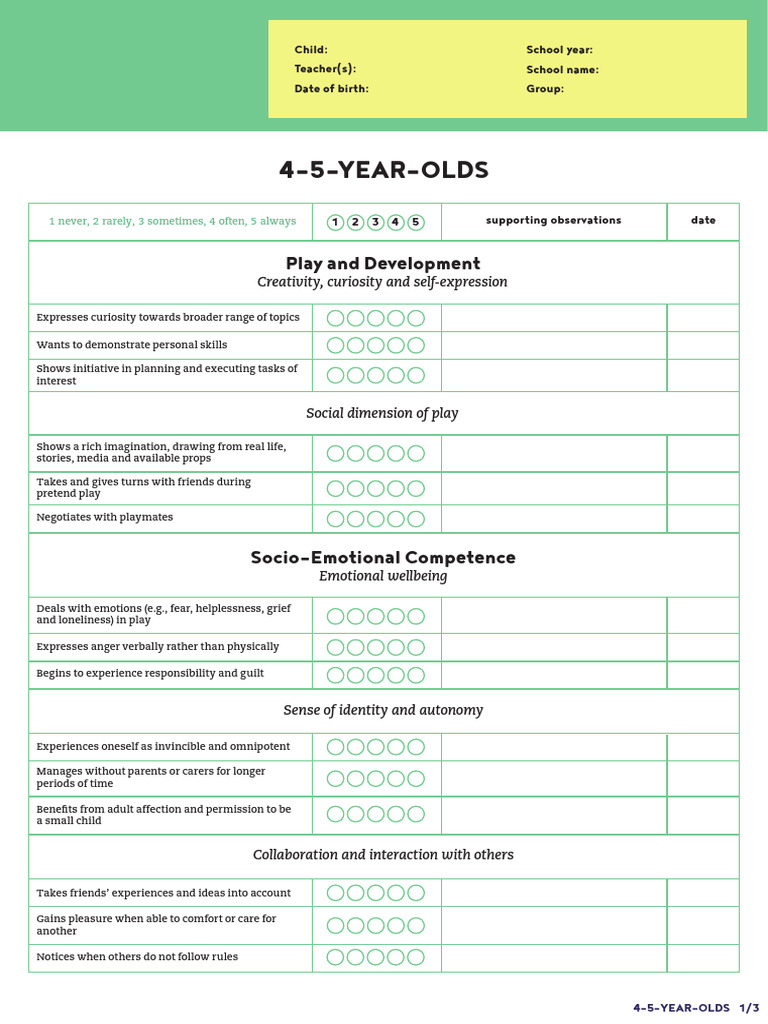 Fill in - Template 5 - 4 To 5 Year Olds | PDF