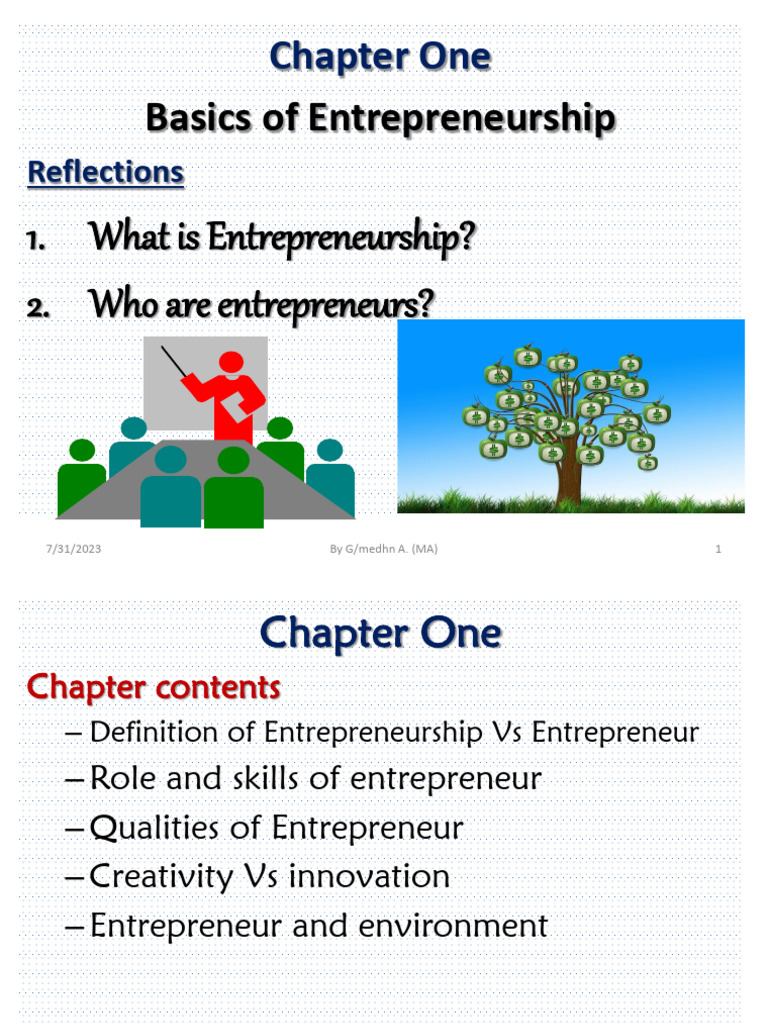 Chapter One - Basics of Entrepreneurship | PDF | Entrepreneurship | Goal