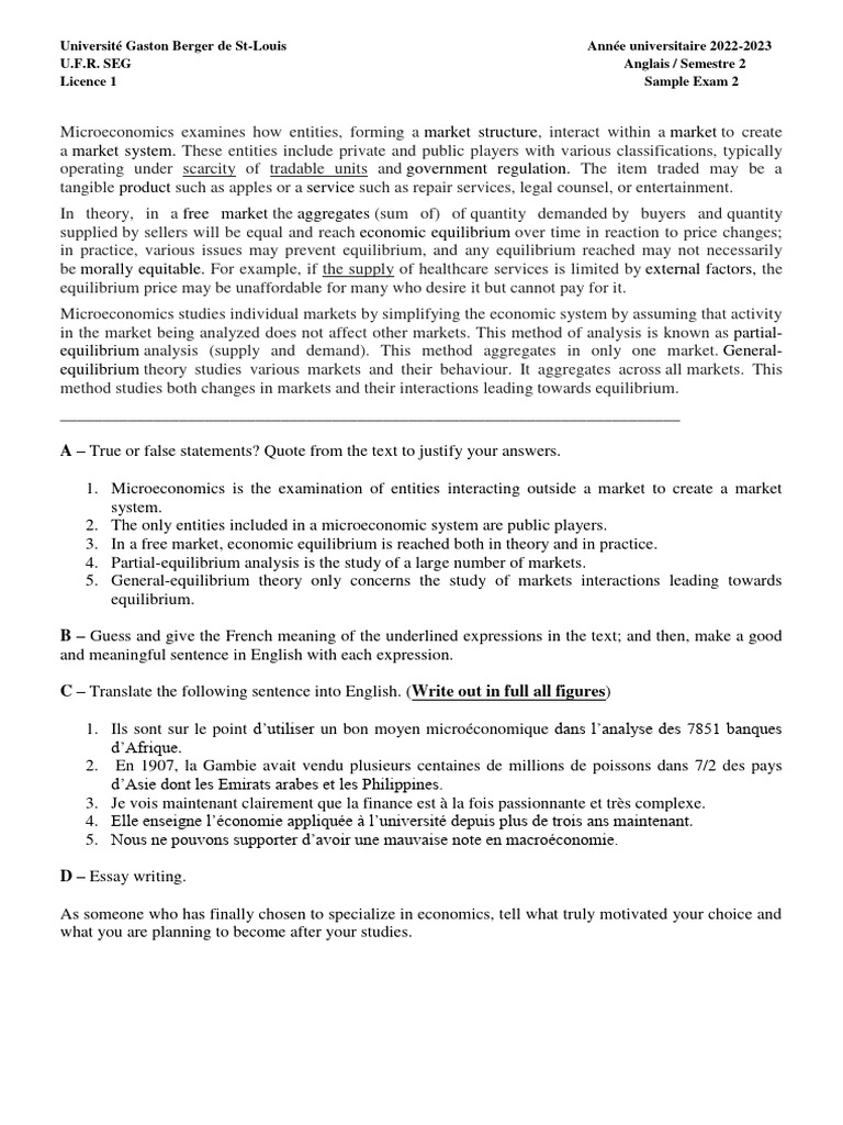 Sample Exam 2 | PDF | Microeconomics | Market (Economics)