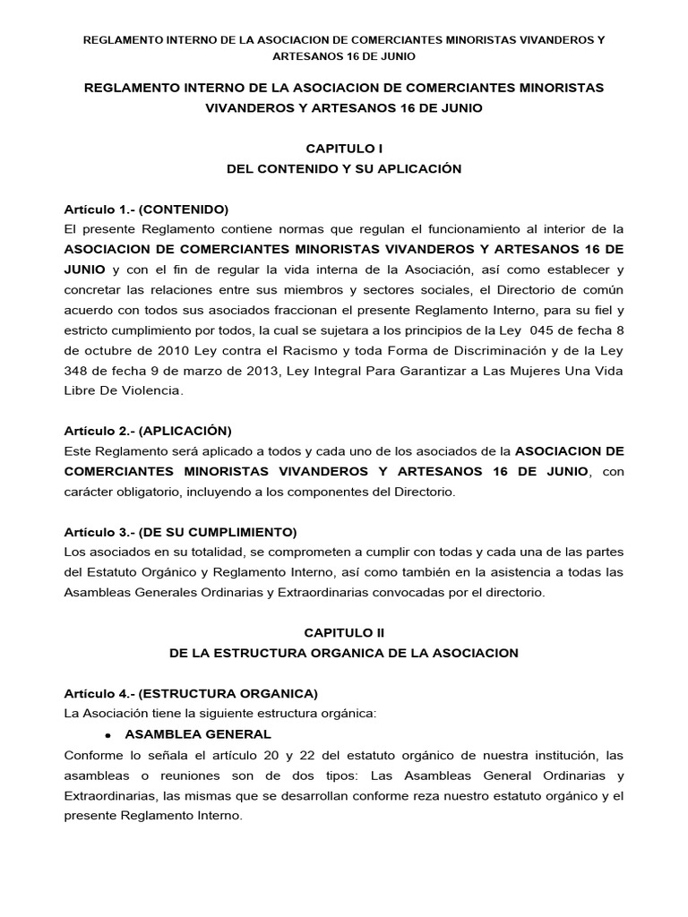REGLAMENTO INTERNO FINAL | PDF | Regulación | Quórum