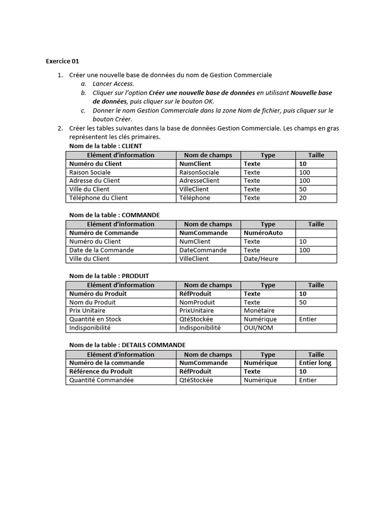 Création d'une base de données commerciale | PDF