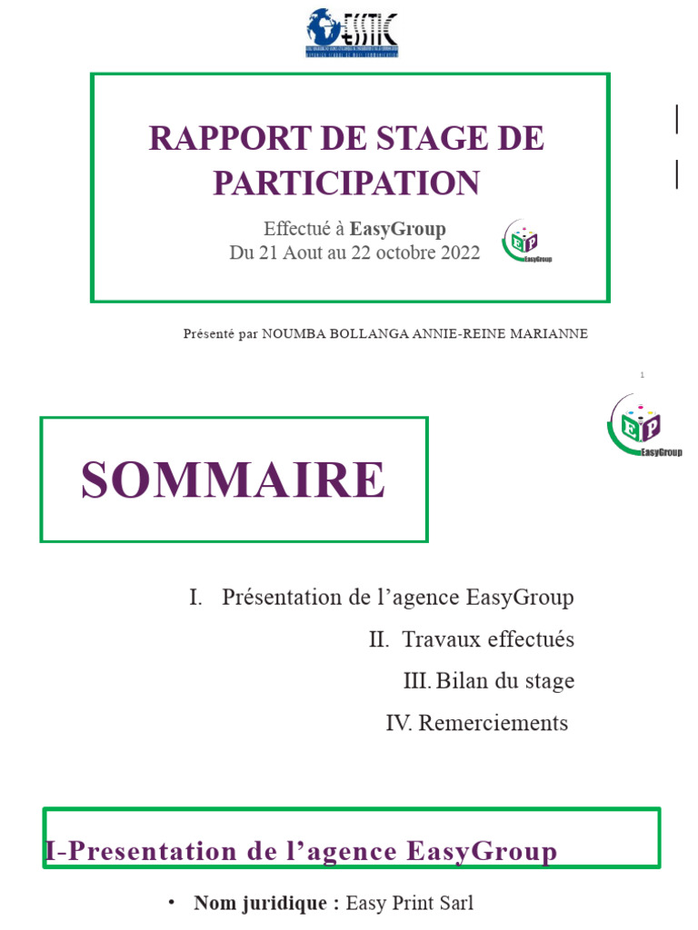 Powerpoint Rapport de Stage EASY GROUP | PDF | Média de masse