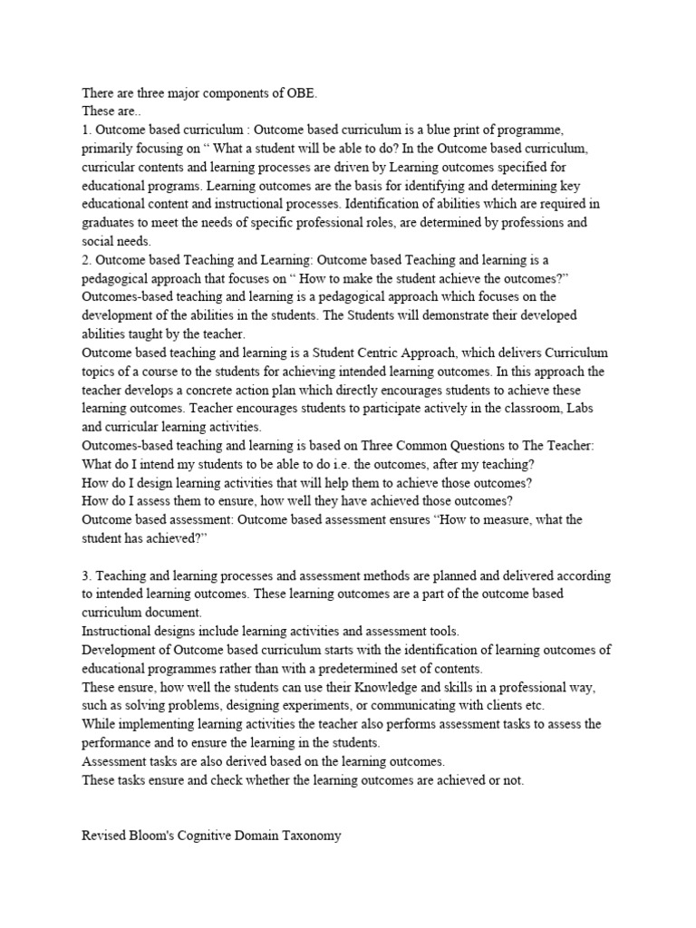 Major Components of OBE | PDF | Educational Assessment | Curriculum