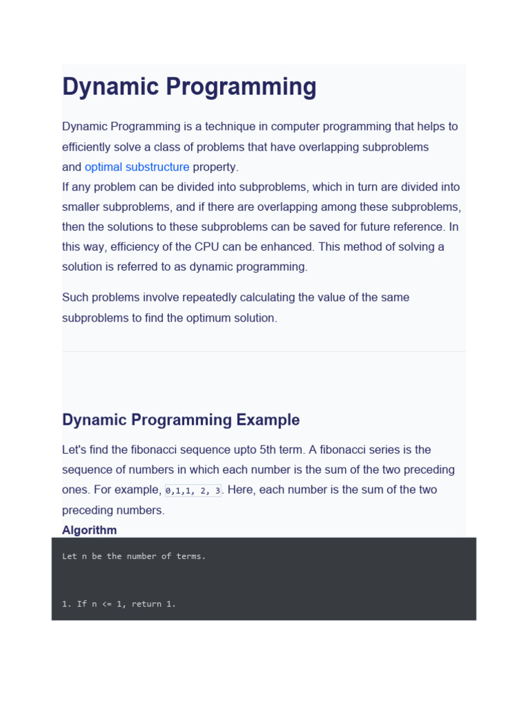 Dynamic Programming | PDF | Dynamic Programming | Algorithms And Data ... Dynamic Programming | PDF | Dynamic Programming | Algorithms And Data ...