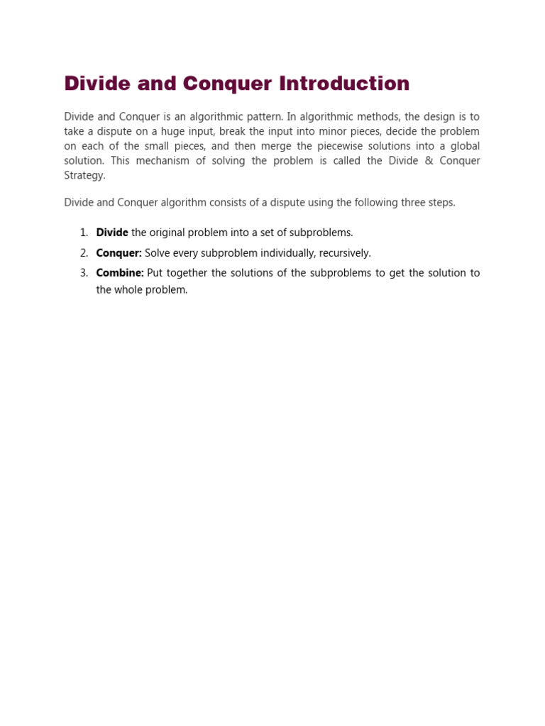 Divide and Conquer Introduction | PDF | Algorithms And Data Structures | Algorithms