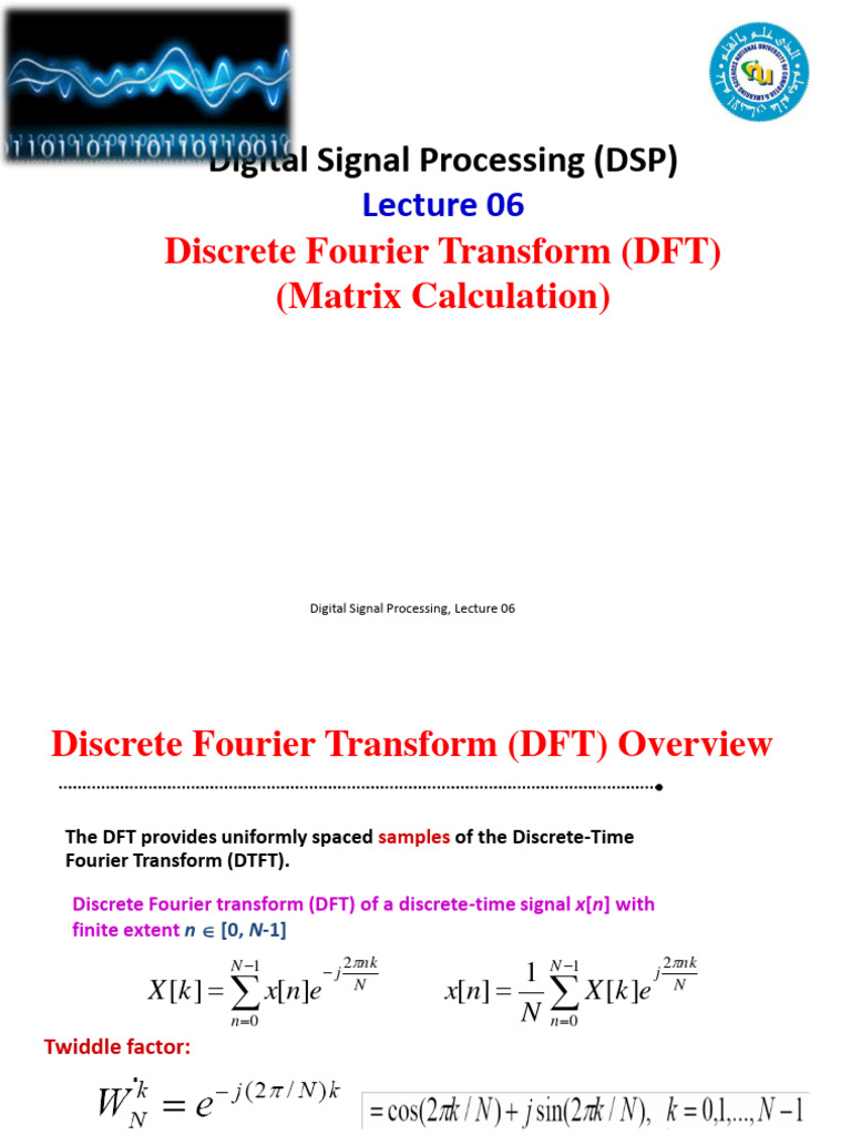 Lecture 06-07 | PDF | Discrete Fourier Transform | Mathematical Concepts