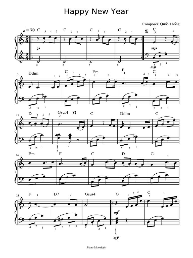 Happy New Year Piano Sheet Music | PDF
