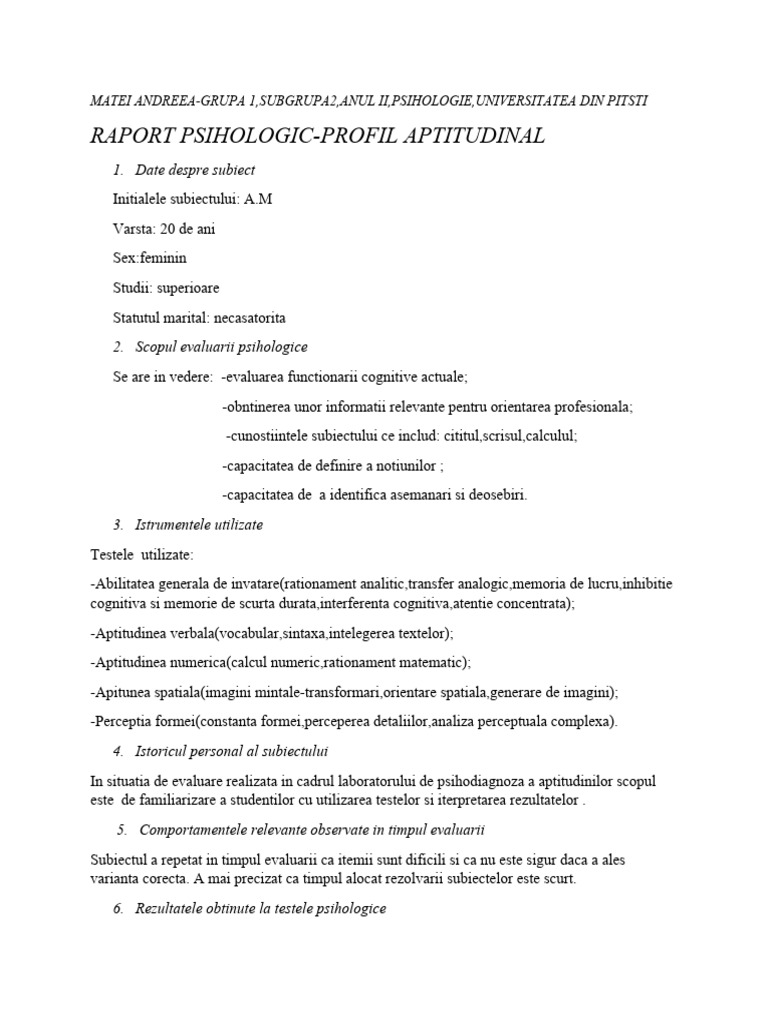 Model Raport Psihologic | PDF