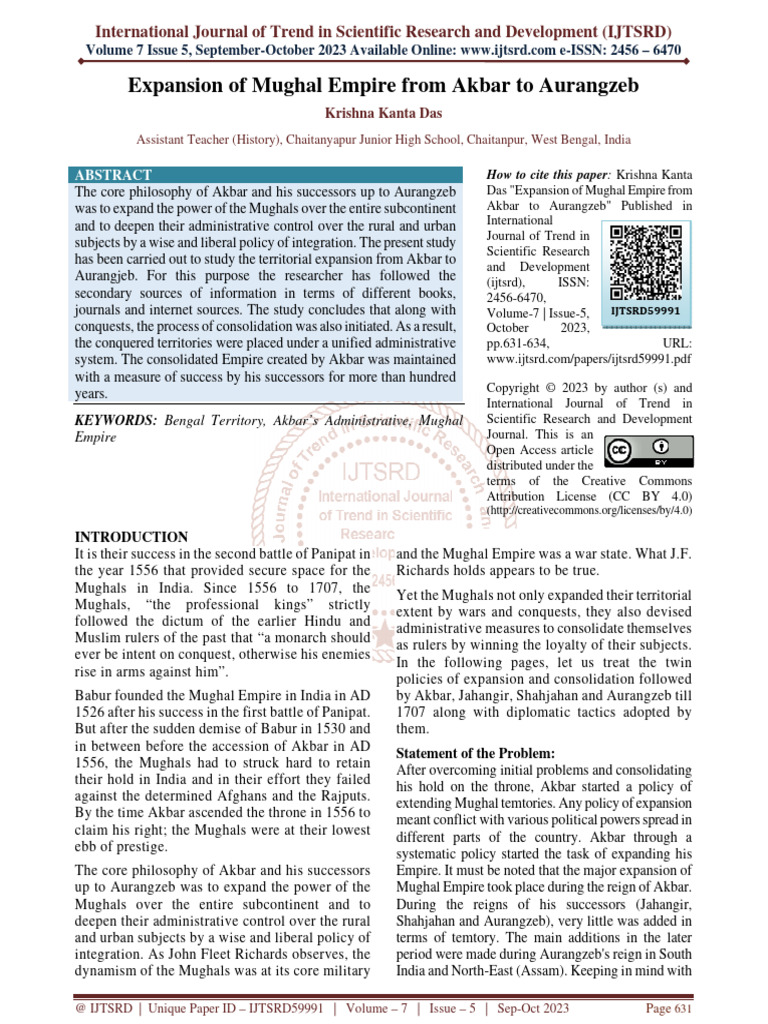 Expansion of Mughal Empire From Akbar To Aurangzeb | PDF | Mughal ...