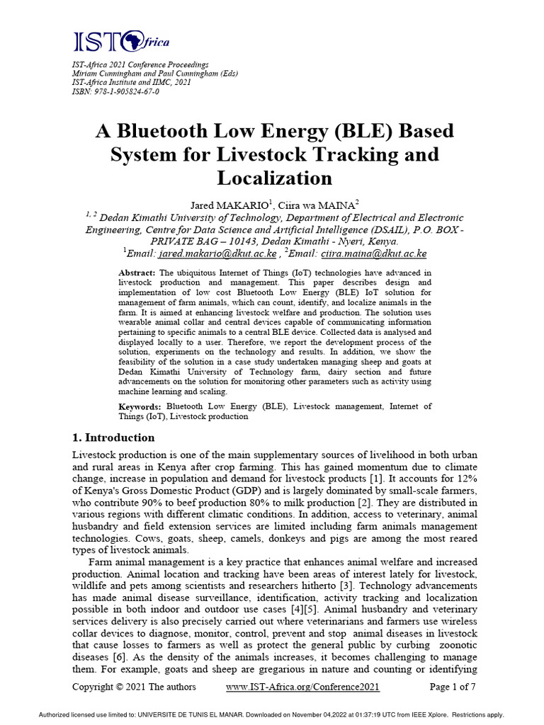 A Bluetooth Low Energy BLE Based System For Livestock Tracking and ...