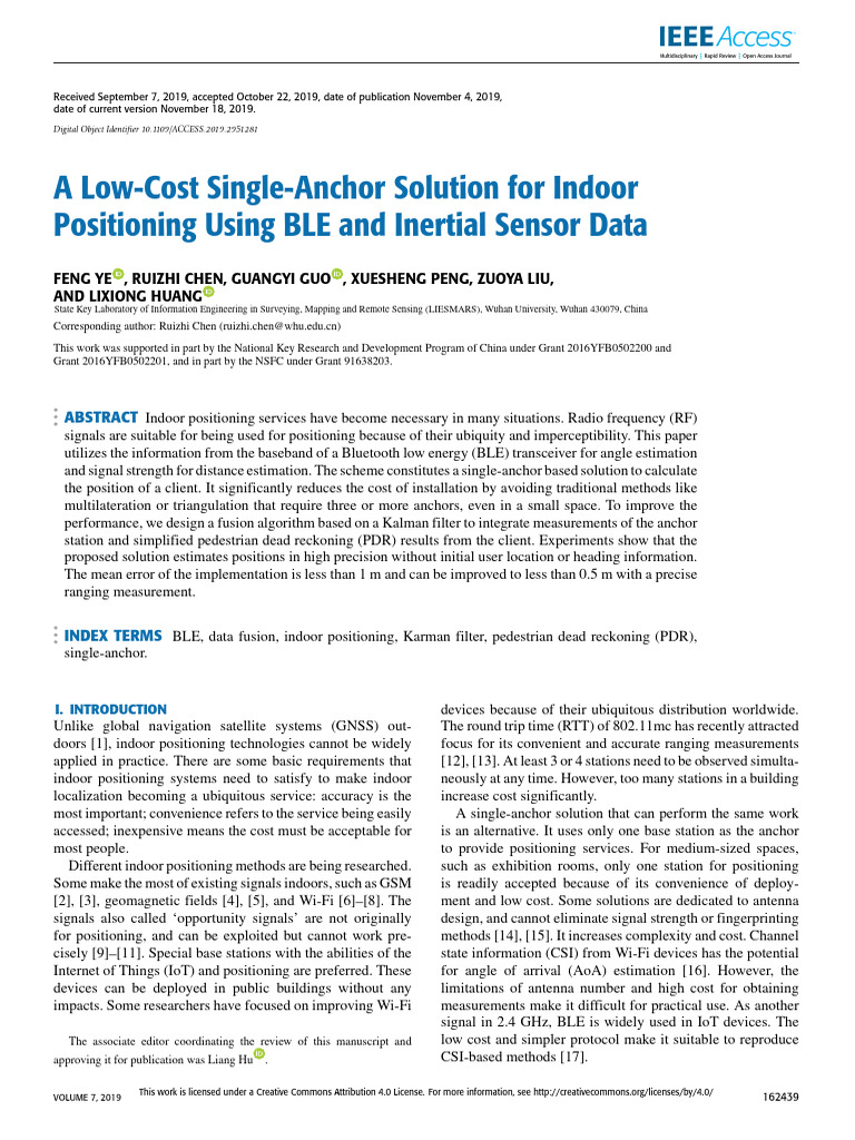 A Low-Cost Single-Anchor Solution For Indoor Positioning Using BLE and ... A Low-Cost Single-Anchor Solution For Indoor Positioning Using BLE and ...
